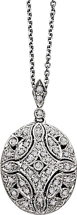 14k White Gold Diamond Oval Locket KC N2292
