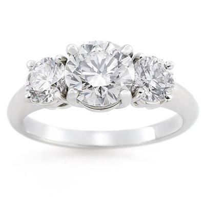 Platinum 3 Stone Setting for a Round Center Diamond .80ct tw SH0060